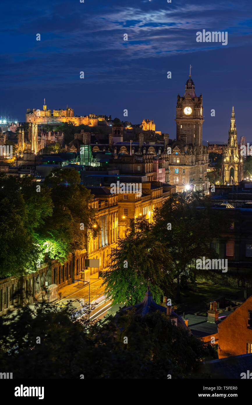 Edinburgh Cityscape from Calton Hill sunset dusk, Edinburgh, Scotland ...