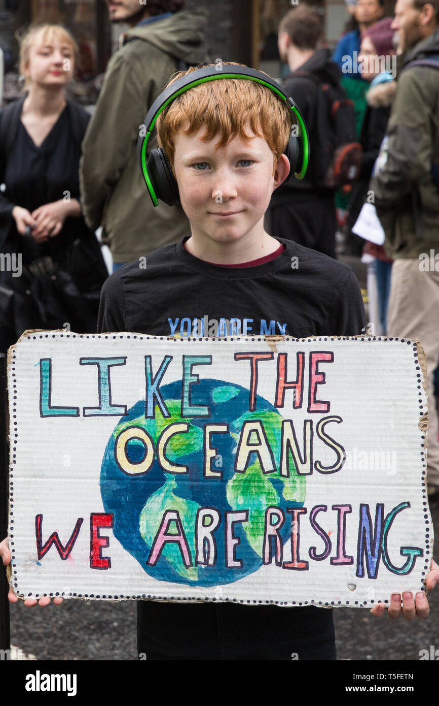 London, UK. 24th April 2019. A young climate change activist from ...