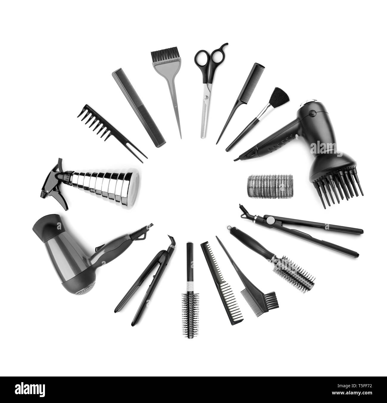 Set of professional hairdresser's supplies on white background Stock ...