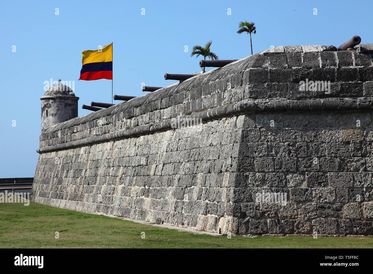 Thick outer wall of the historic centre of Cartagena in Colombia, built ...