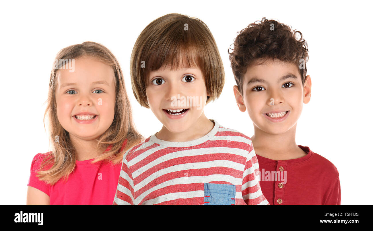 Happy little children on white background Stock Photo - Alamy