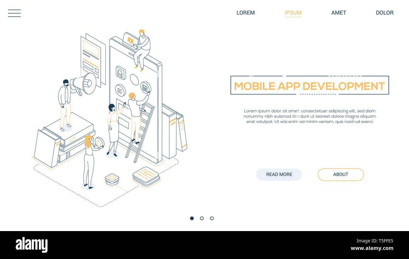Mobile app development - line design style isometric web banner Stock ...