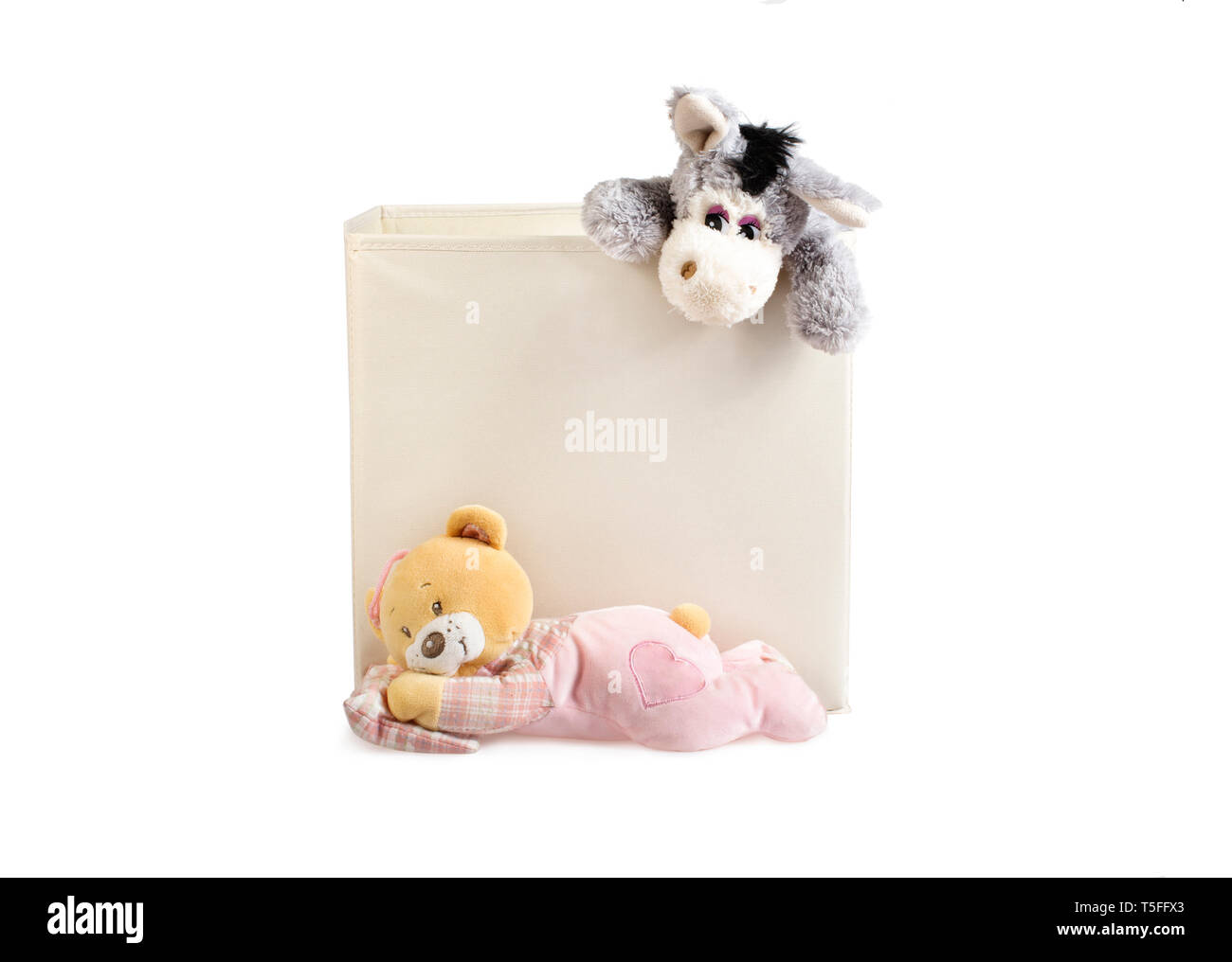 White toys box with donkey and bear isolated on white background Stock ...