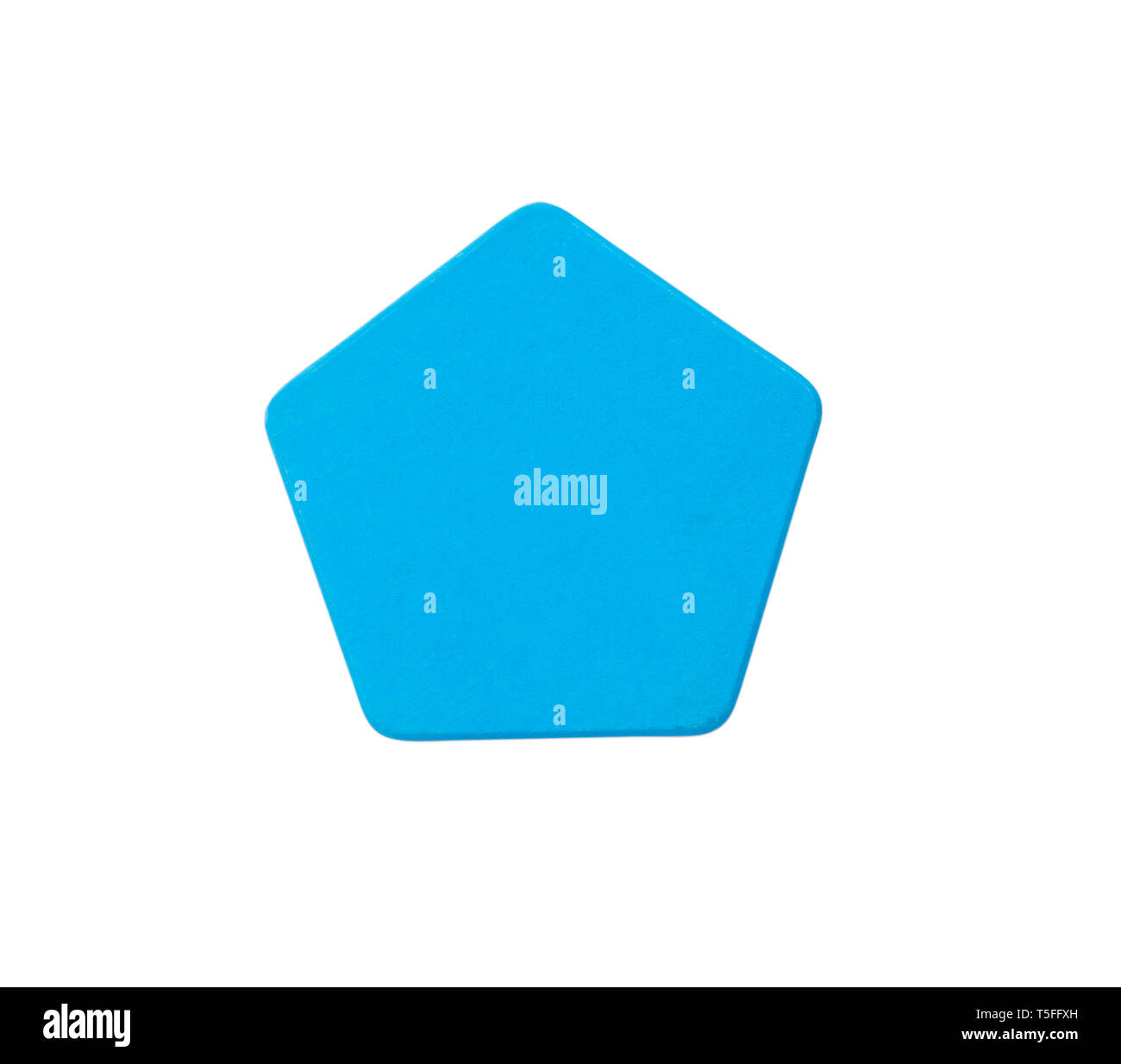 Blue wooden block in the shape of pentagon isolated on white ...
