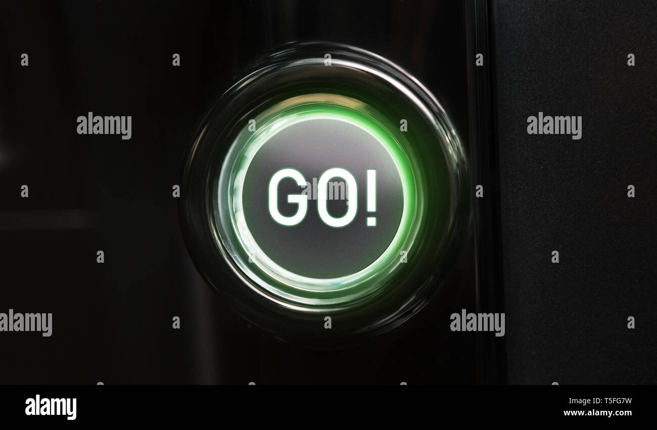 Action button with text Go on black background Stock Photo - Alamy