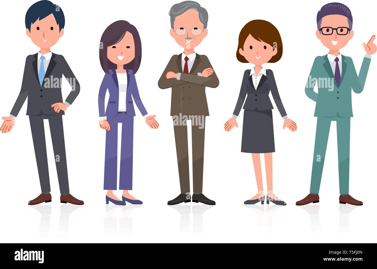 It is an image of a business team with five people in a row.It's vector ...