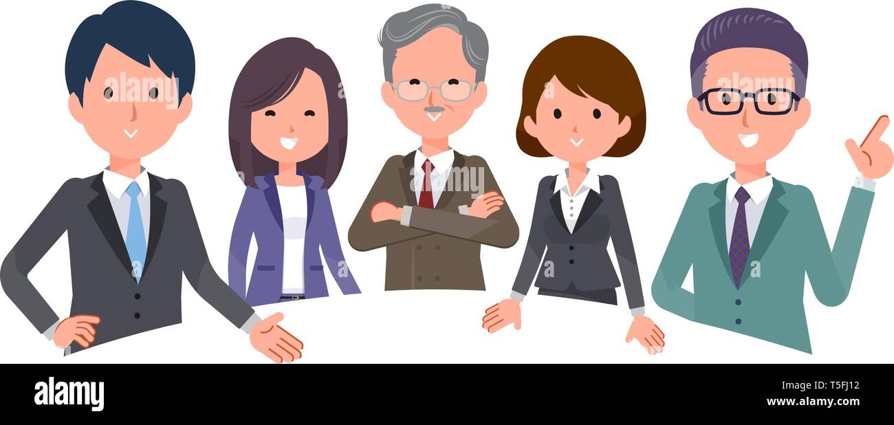 It is an image of a business team with five people in a row.It's vector ...
