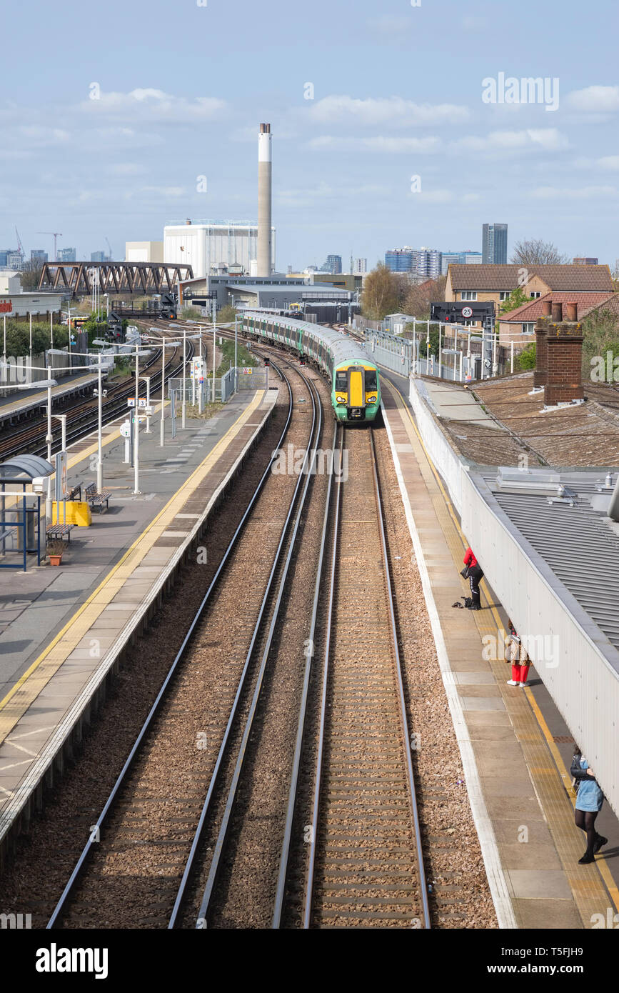 Passenger train at New Cross Gate station in London, England Stock ...