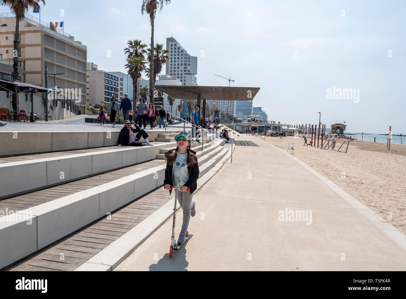 Israel, Tel Aviv-Yafo - 22 March 2019: The new Tayelet - Central Beach ...