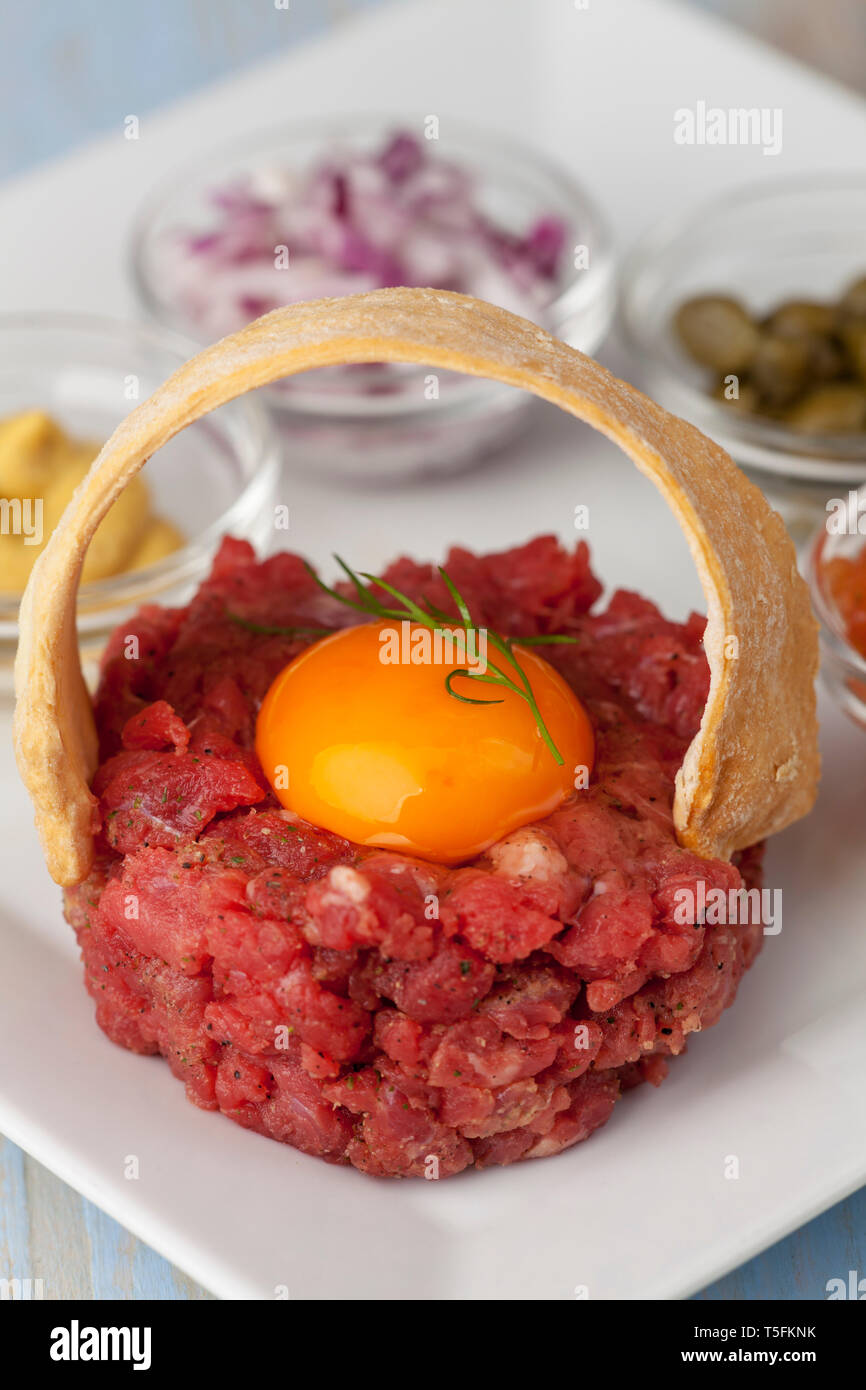 french raw minced meat called tartare Stock Photo - Alamy