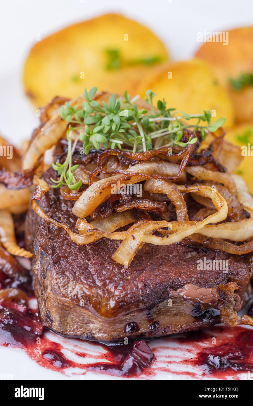 zwiebelrostbraten, a german steak with onions Stock Photo - Alamy