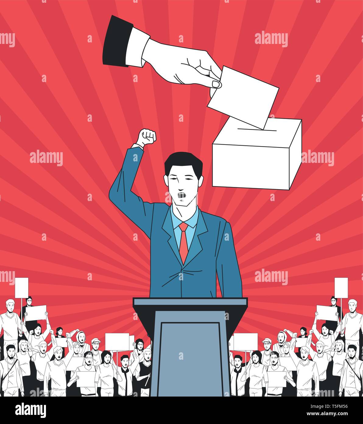 man making a speech and audience with signboard and voting Stock Vector ...