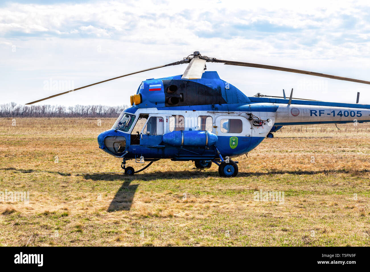 Samara, Russia - April 13, 2019: Russian Air Force Mi-2 helicopter at ...