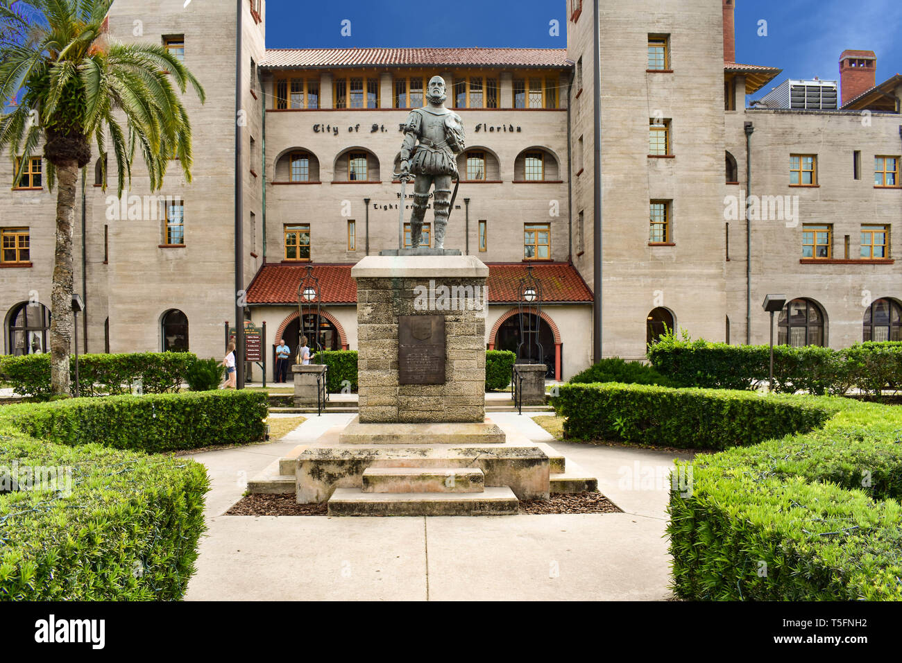 St. Augustine, Florida. January 26 , 2019. Statue of Ponce de Leon on ...