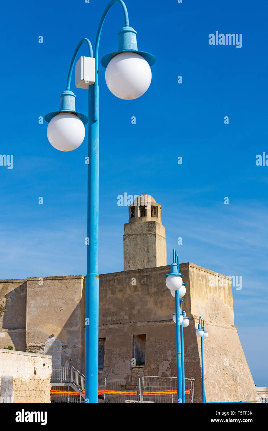 Italy, Marina di Ostuni, view of the port and the castle Stock Photo ...