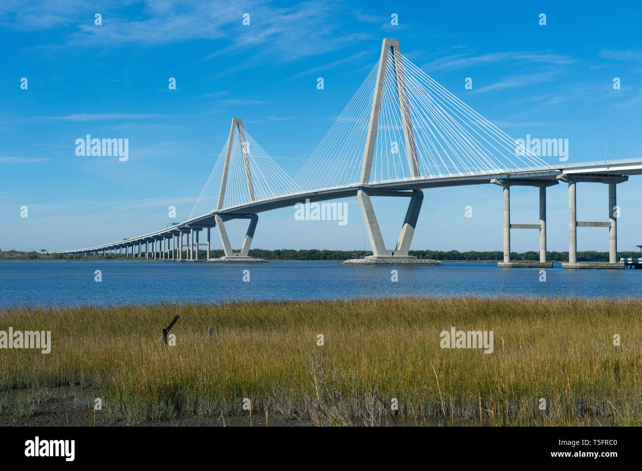 USA, South Carolina, Charleston, Arthur Ravenel Bridge, Cooper river ...