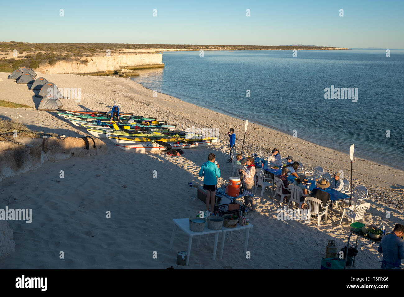 Sea kayak group camping in Bay of Loreto Nat. Park, Baja California Sur ...