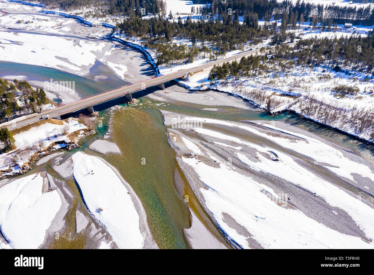 Austria, Tirol, Lech valley, Lech river in winter, aerial image Stock ...
