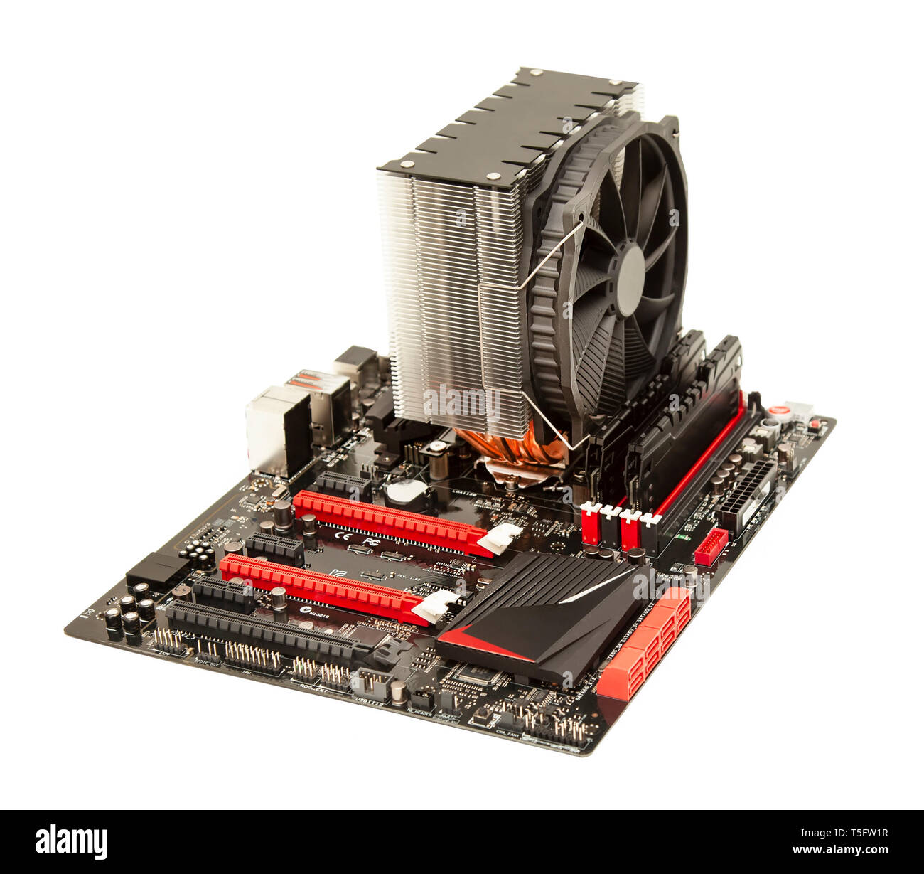 Isolated Computer motherboard in black and red colors Stock Photo - Alamy