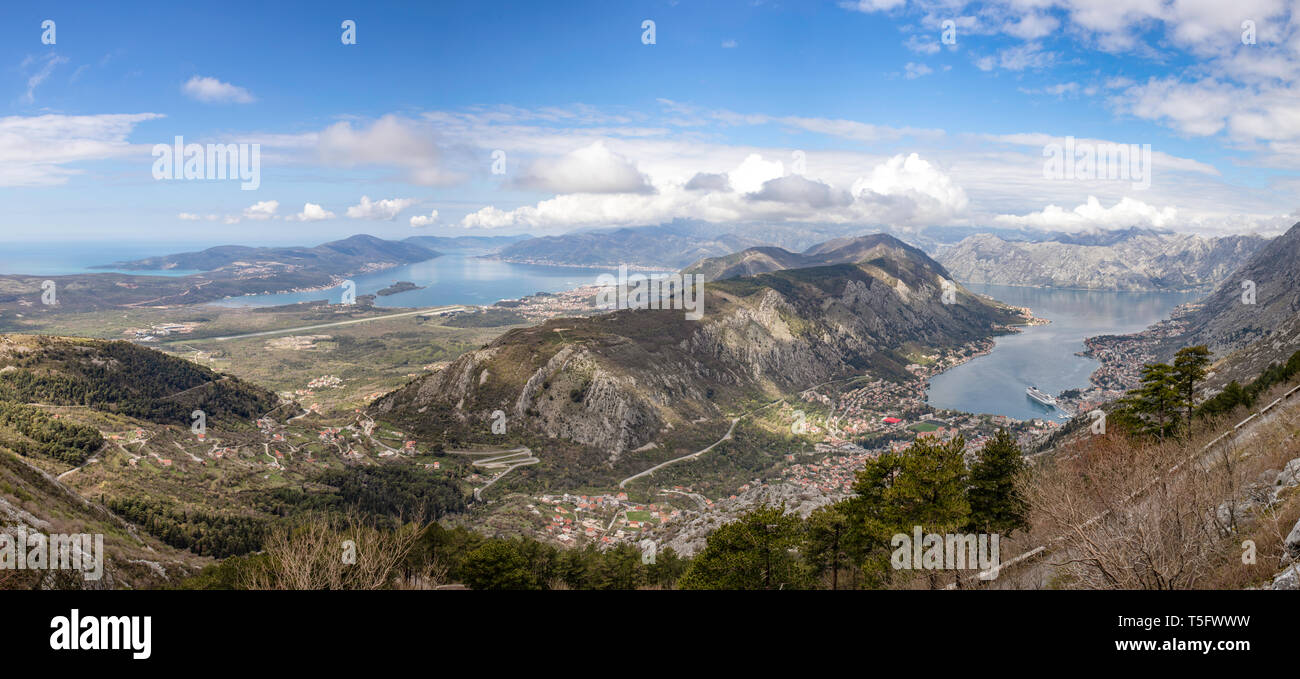 Hills and mountains around the Kotor Bay as seen from above. Montenegro ...