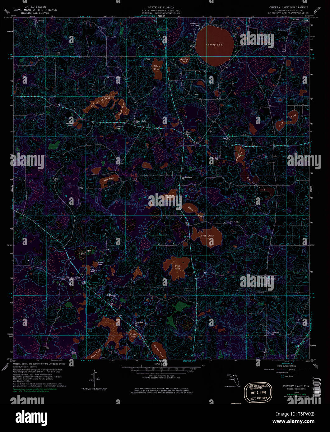 USGS TOPO Map Florida FL Cherry Lake 345481 1960 24000 Inverted ...