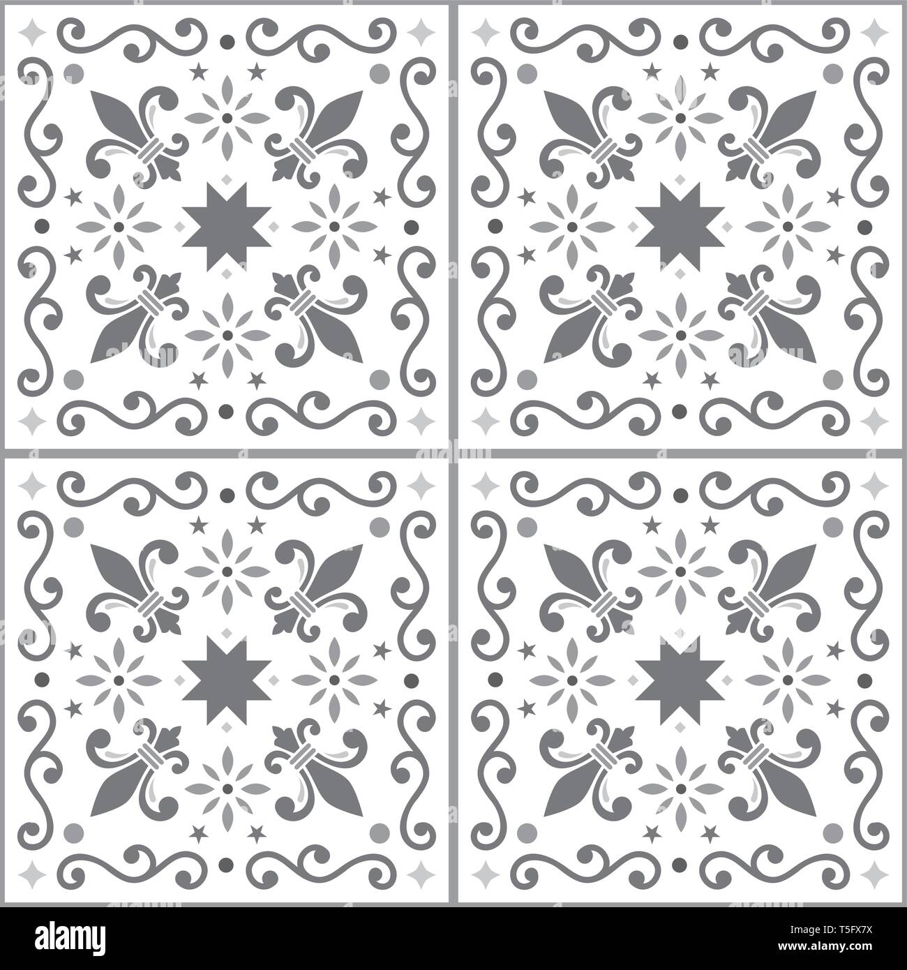 Azulejos seamless vector pattern, gray Portuguese Lisbon tiles design ...