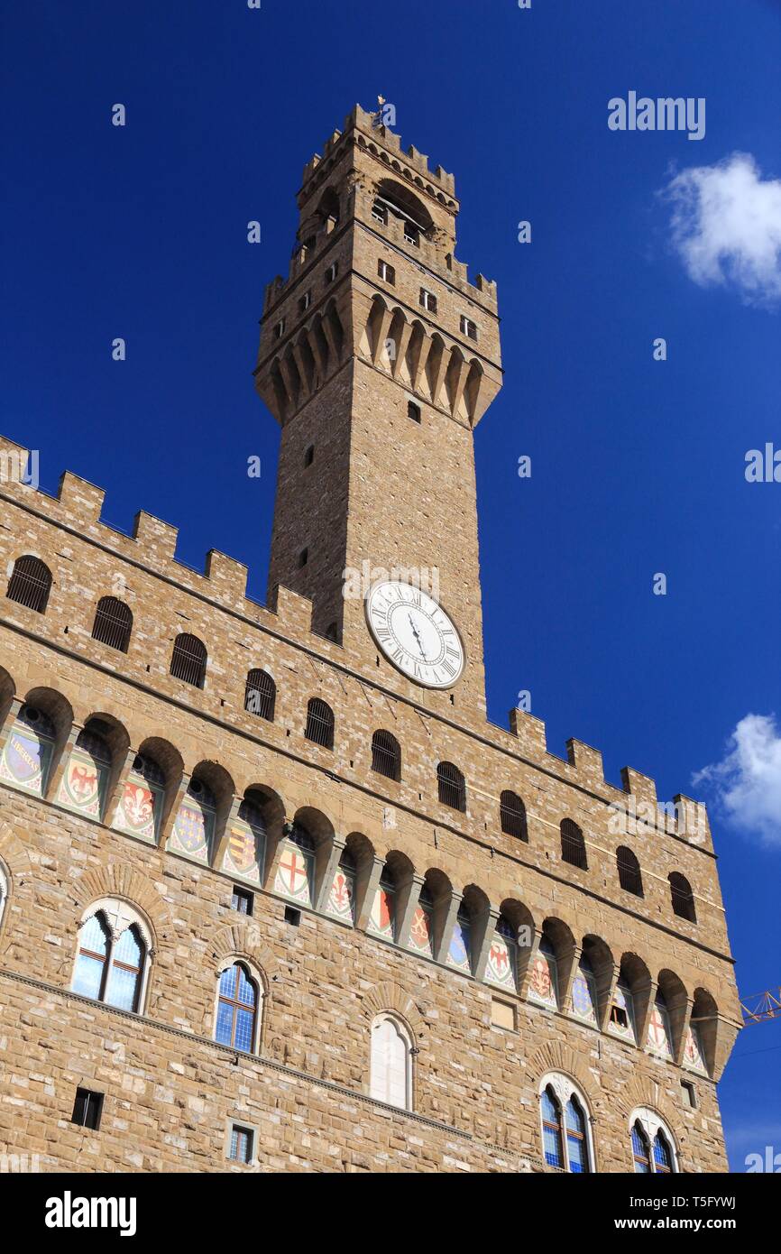 Florence - Palazzo Vecchio. Old town romanesque architecture in Tuscany ...