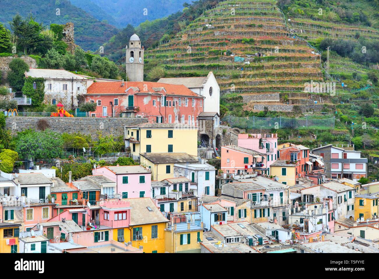 Cinque Terre, Italy - quaint colorful medieval town of Vernazza Stock ...
