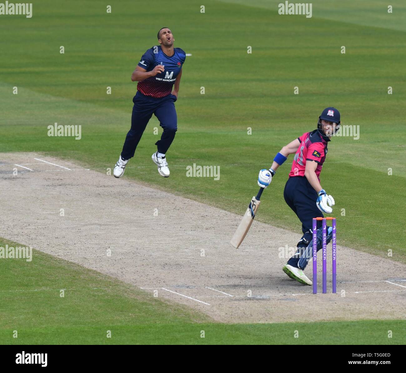 Rob Keogh (Northants) mishits in the match between Lancashire and ...