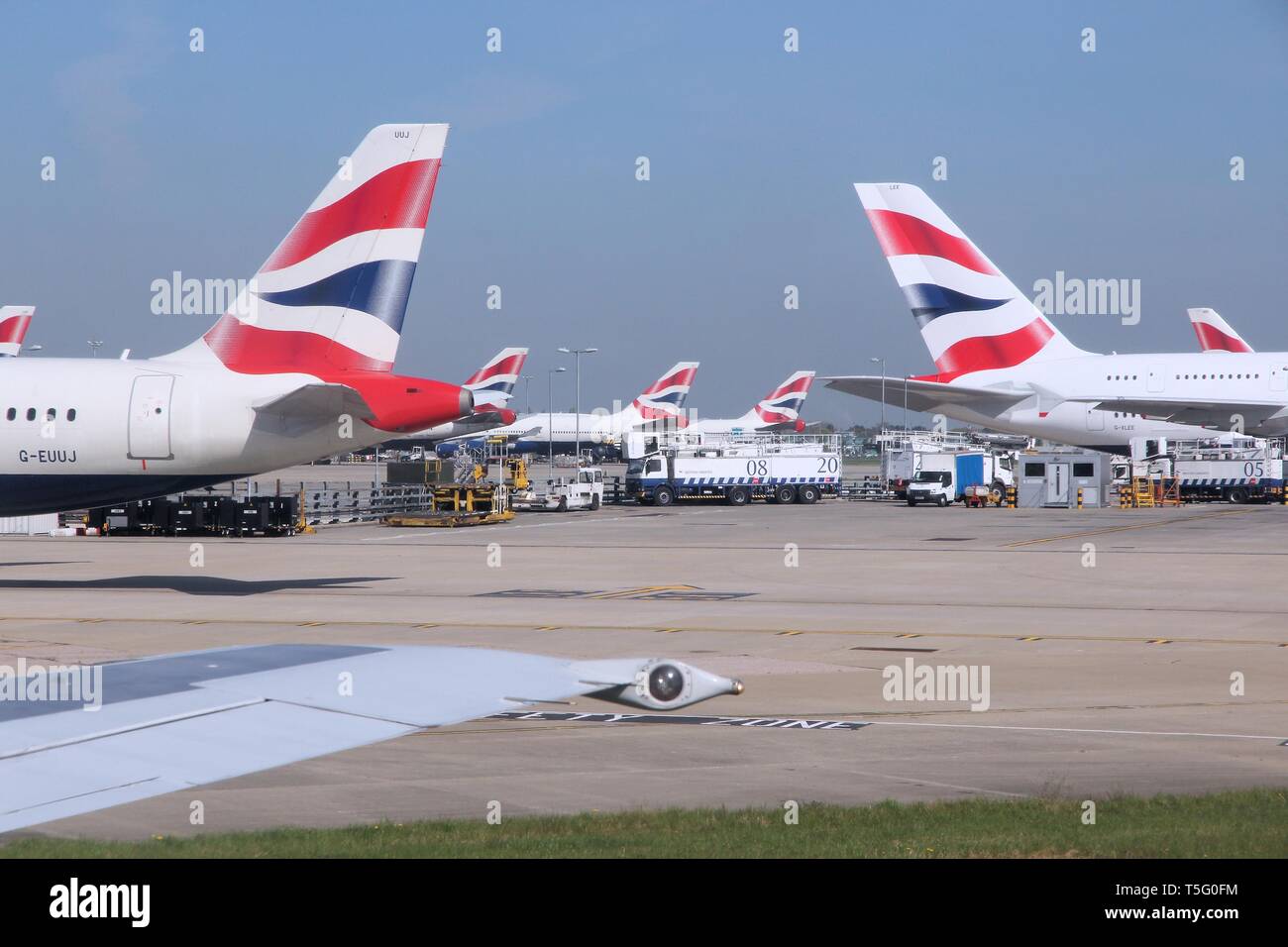 LONDON, UK - APRIL 16, 2014: British Airways Airbus A320s and A380 at ...