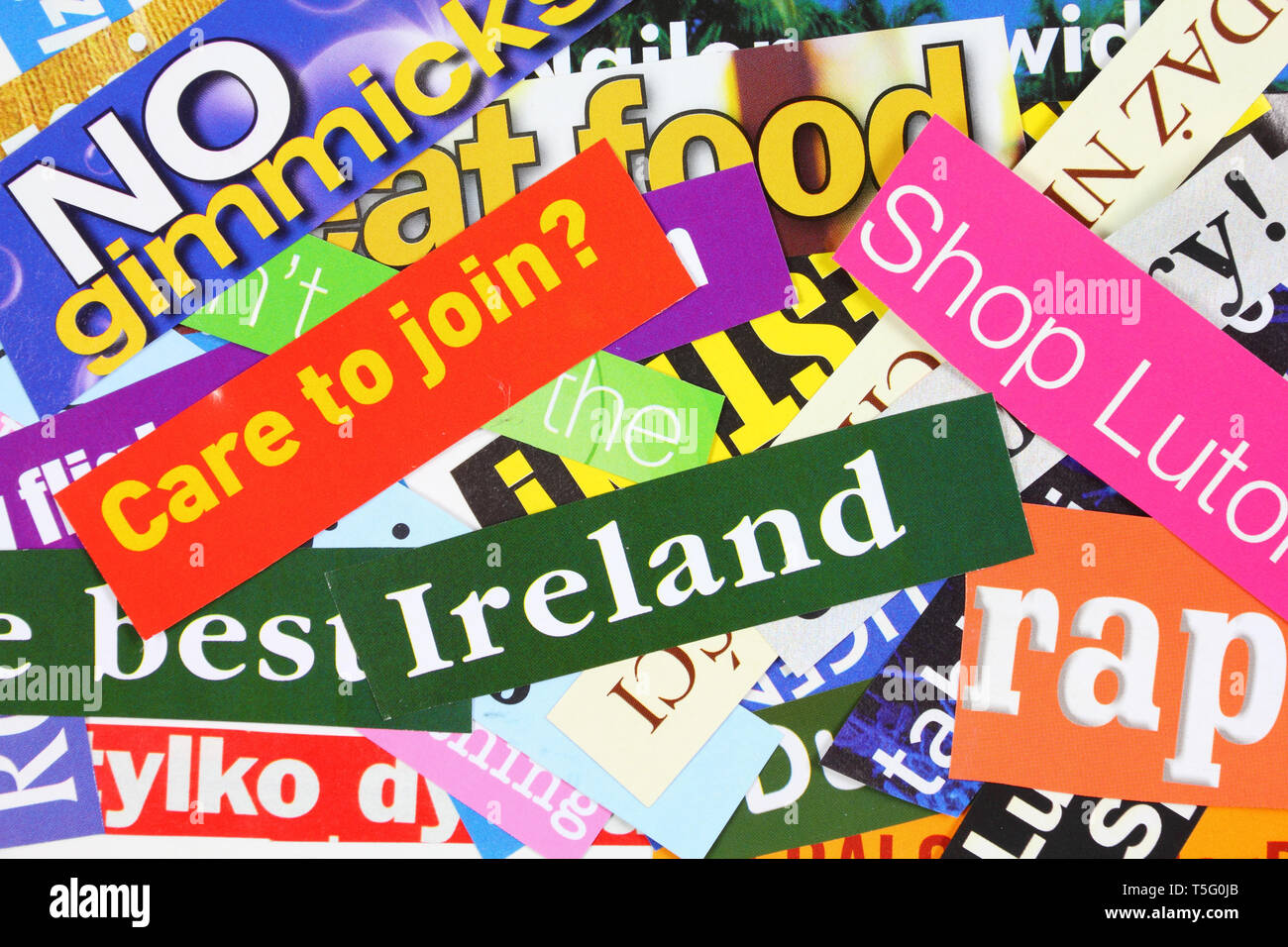 Press headlines - newspaper and magazine cuttings. Media noise Stock ...