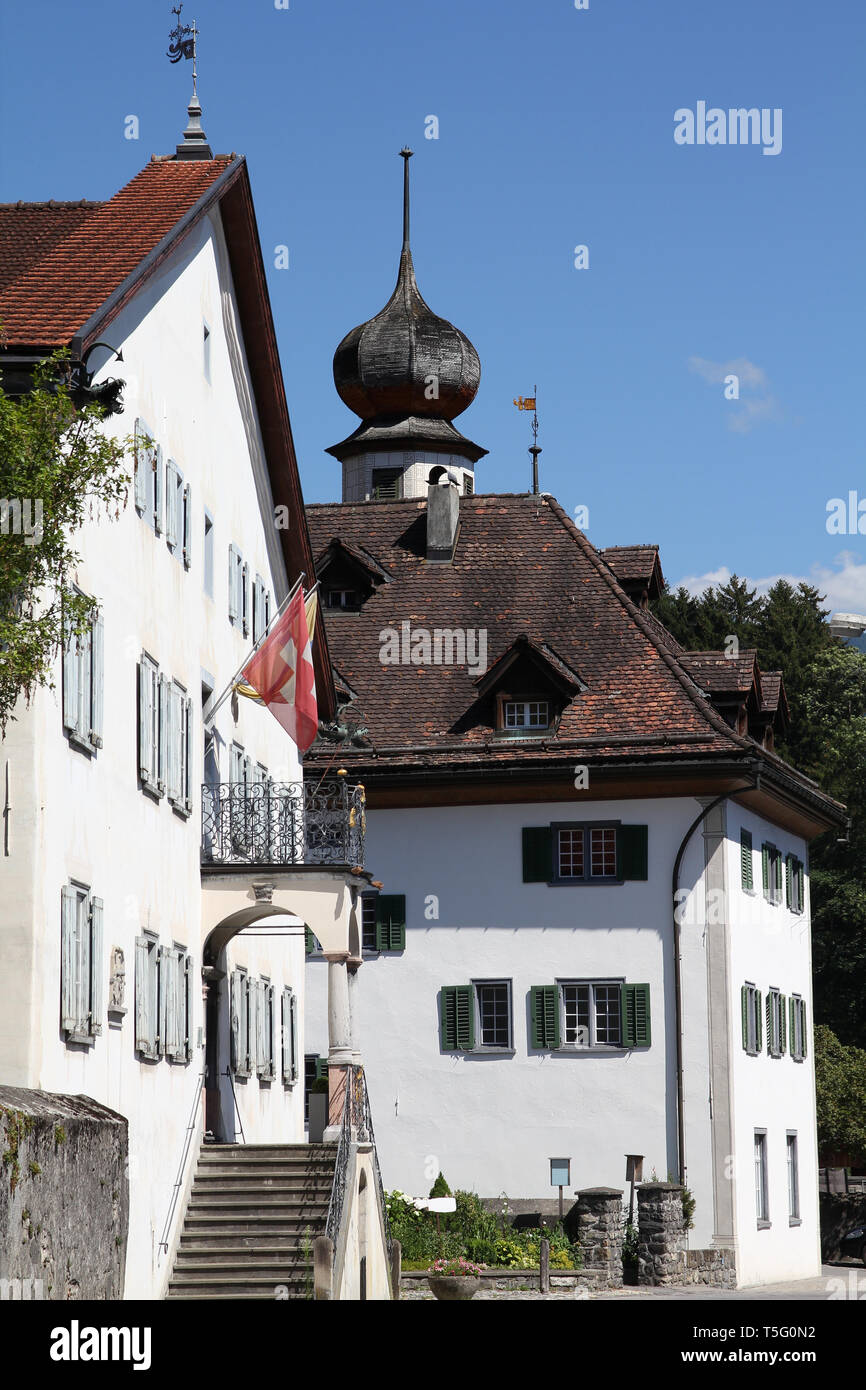 Old town of Grusch in the canton of Grisons (Graubunden) in Switzerland ...