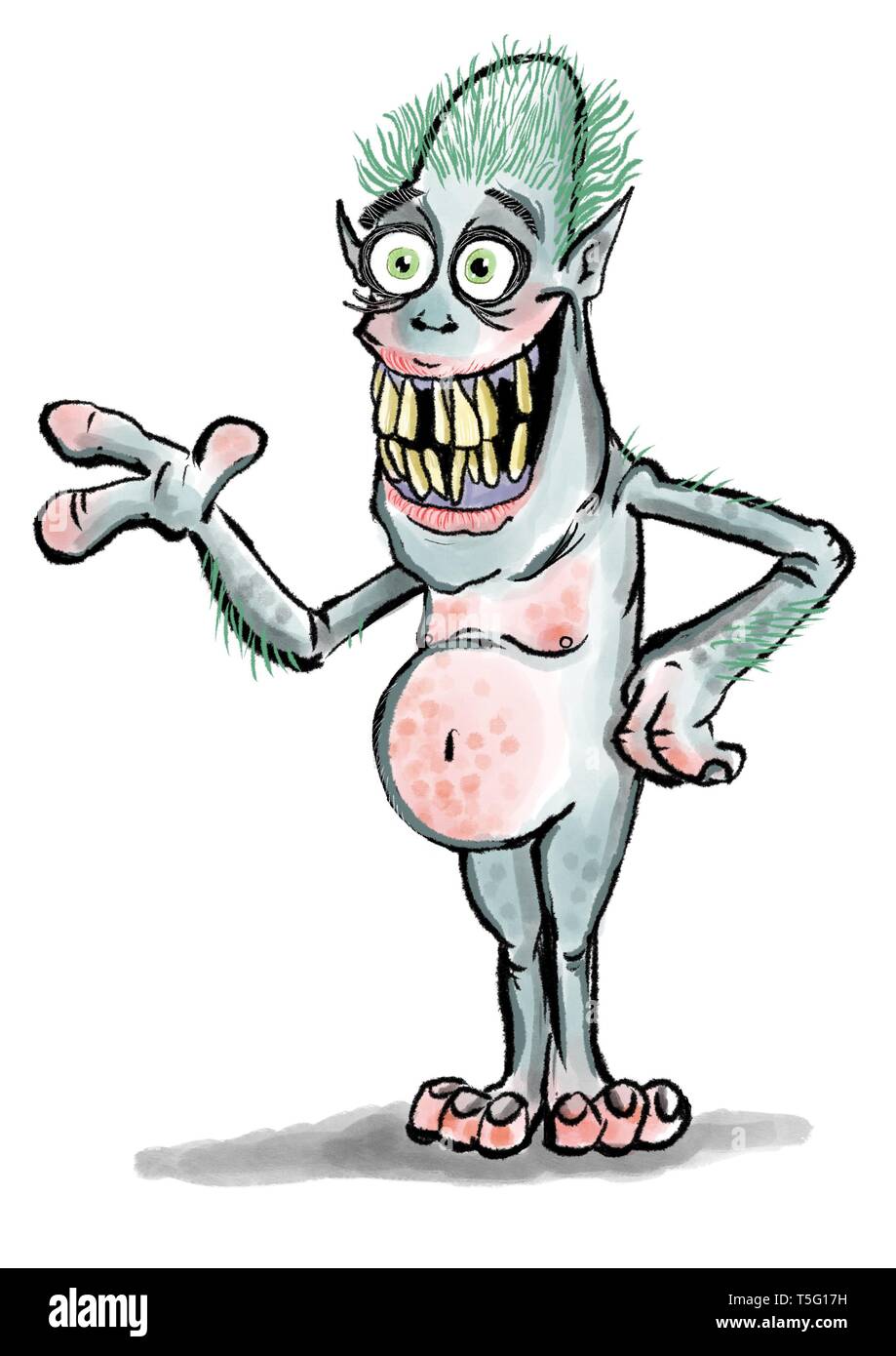 A troll waving and smiling little mascot creature Stock Photo - Alamy