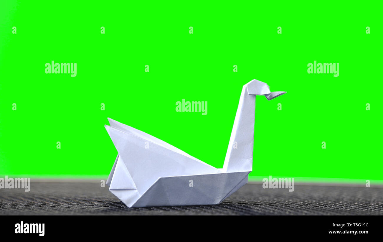 White origami swan on green screen Stock Photo - Alamy
