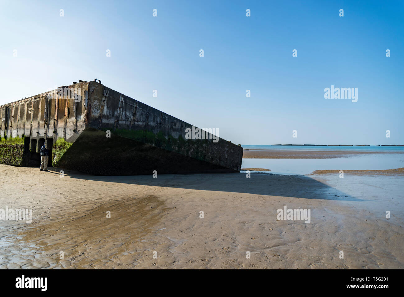 The remains of the Mulberry Harbour at Arromanches, Normandy France ...