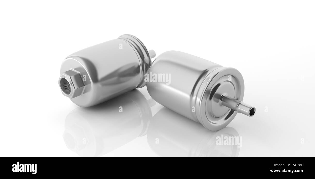 Car engine fuel filters isolated against white background, closeup view ...