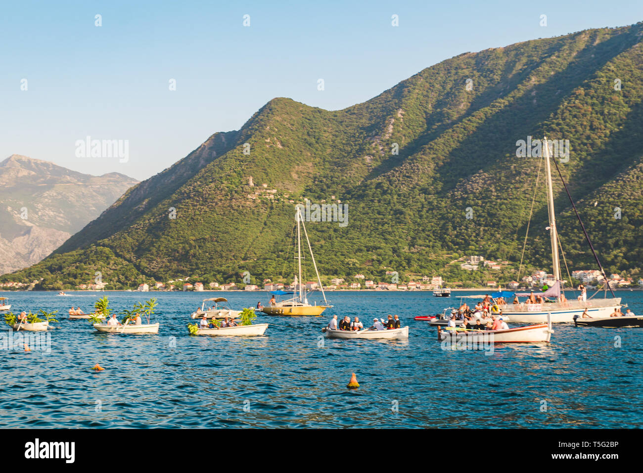 aerial view of fashinada holidays in perast montenegro. boats in one ...