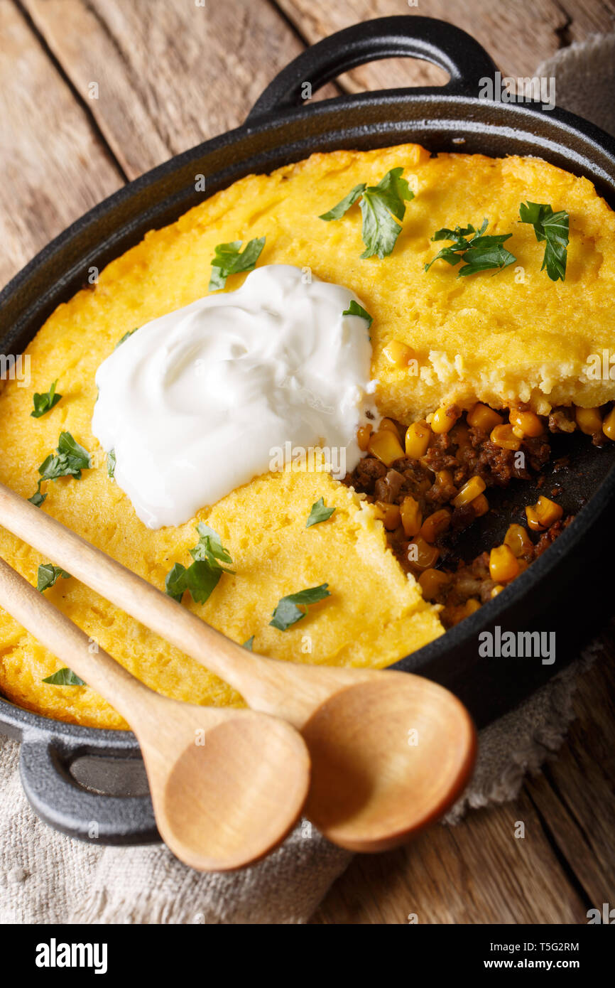 Perfect Tamale Pie Recipe Rich Zesty Beef Filling Topped With Fluffy