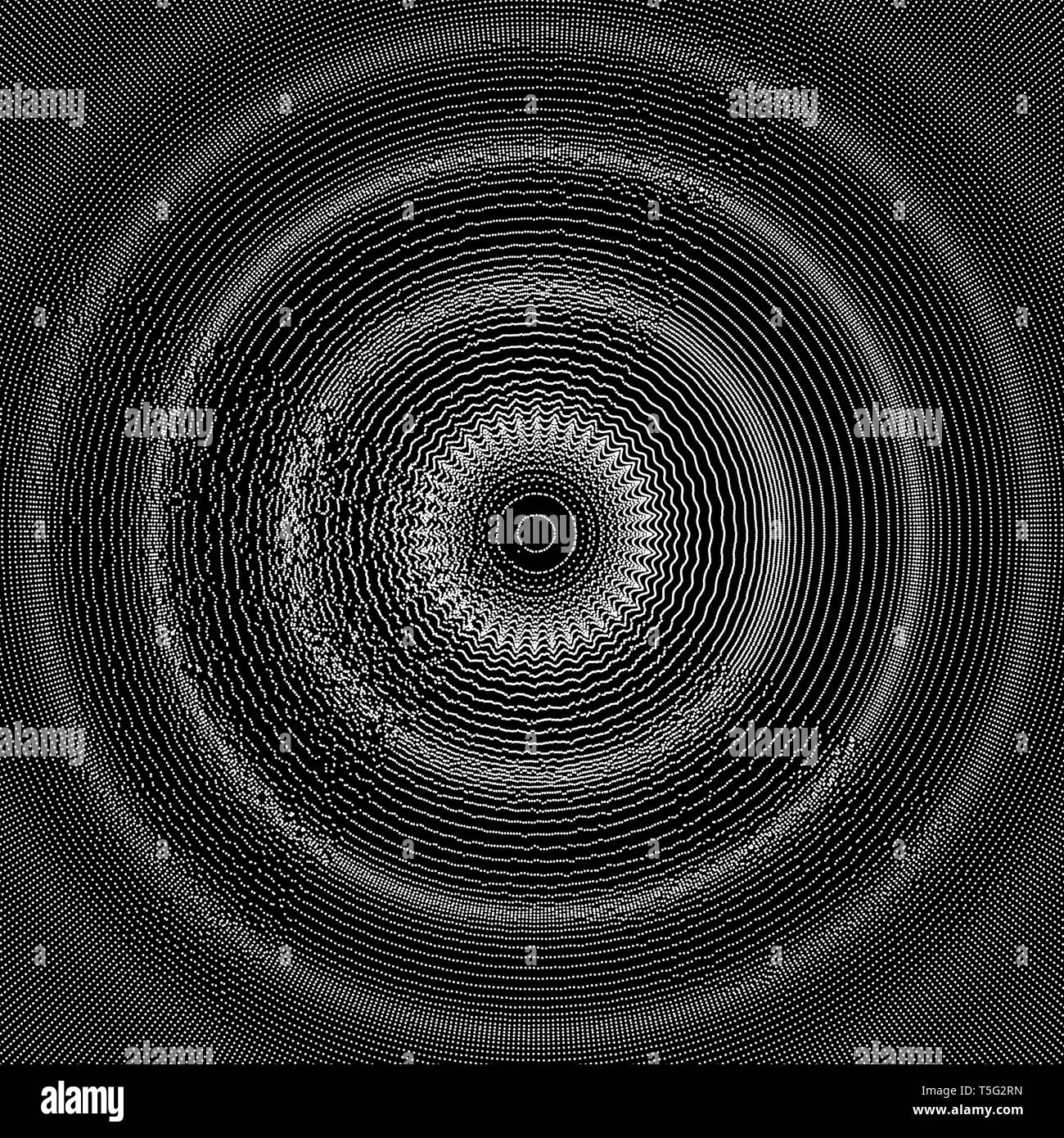 Abstract circular background with dynamic dots. Radial structure for science or technology ...