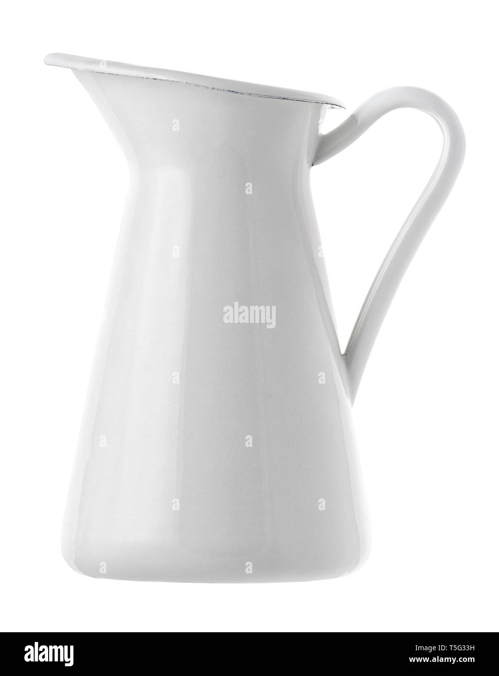 Isolated objects: white enamel antique jug on white background Stock ...