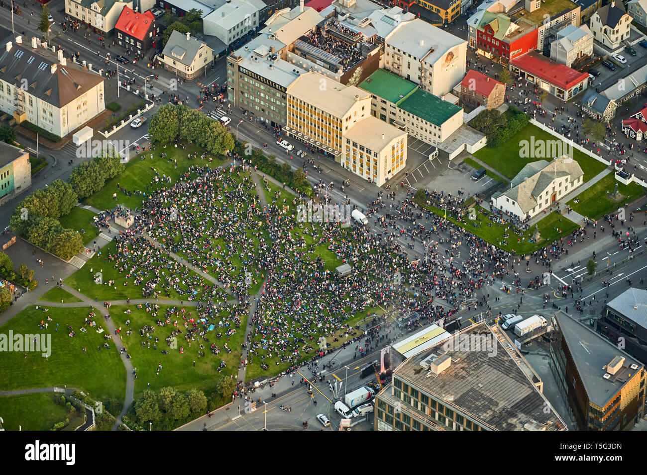 Aerial-Crowds in Reykjavik, Cultural Day, Reykjavik, Iceland Stock ...