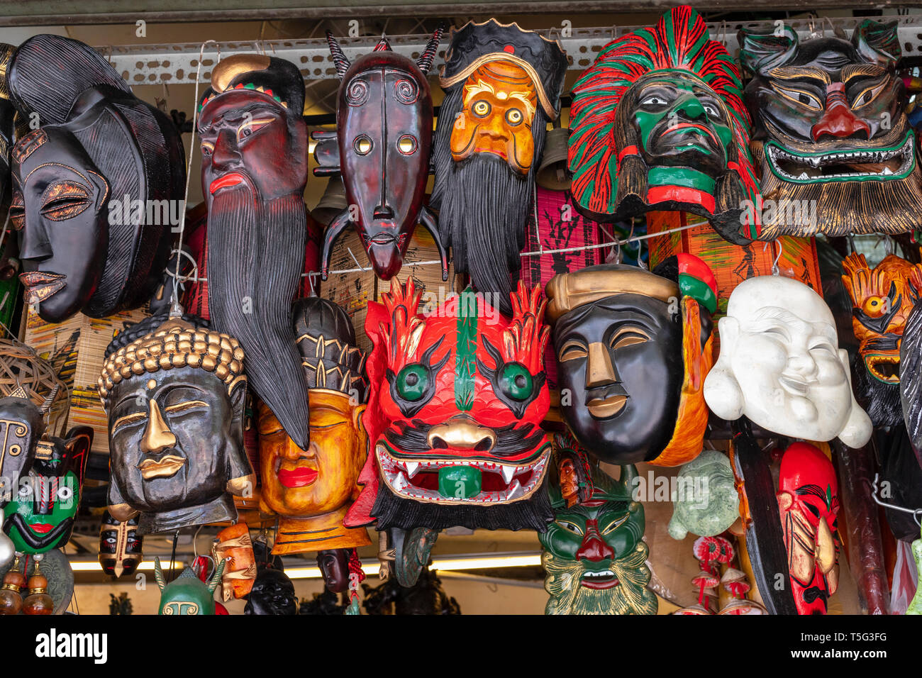 Selection of traditional religious and cultural face masks for sale at ...