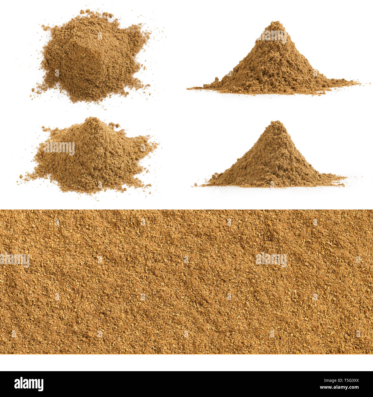 Set of cumin powder pile and texture isolated on white background ...