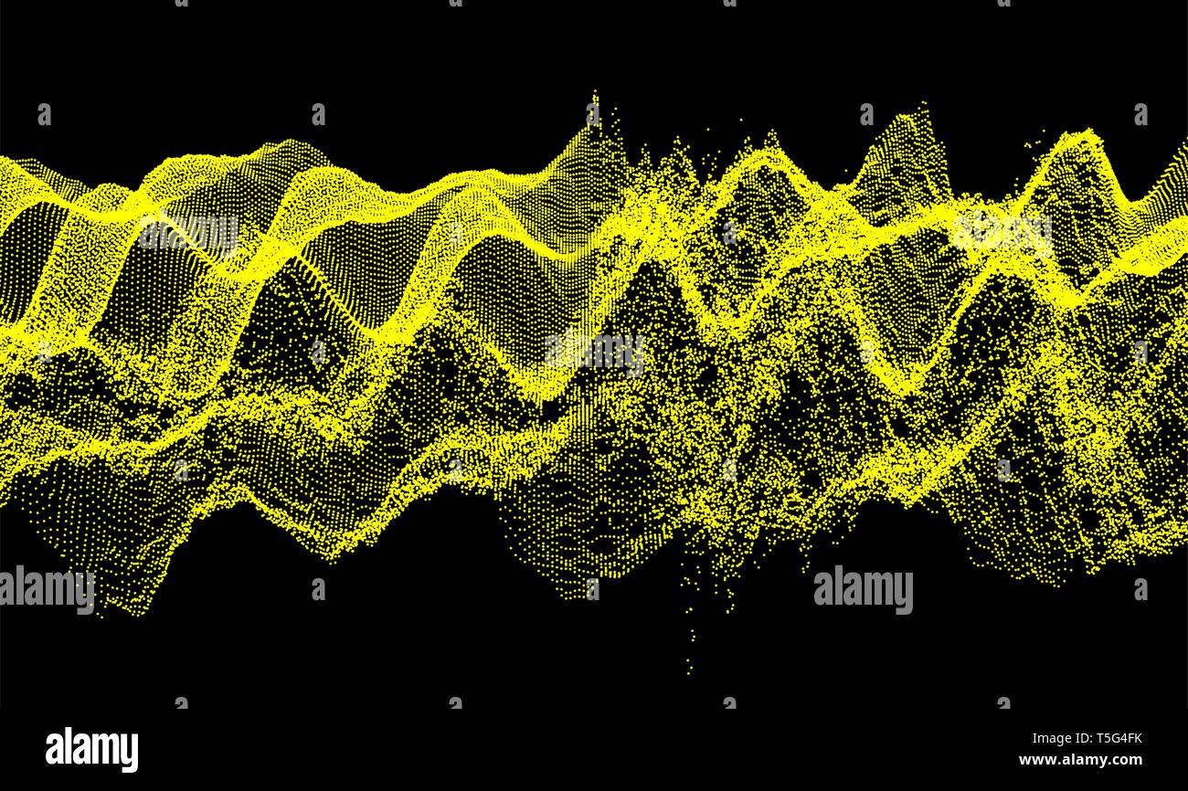 Wavy grid background. 3d abstract vector illustration with particle ...