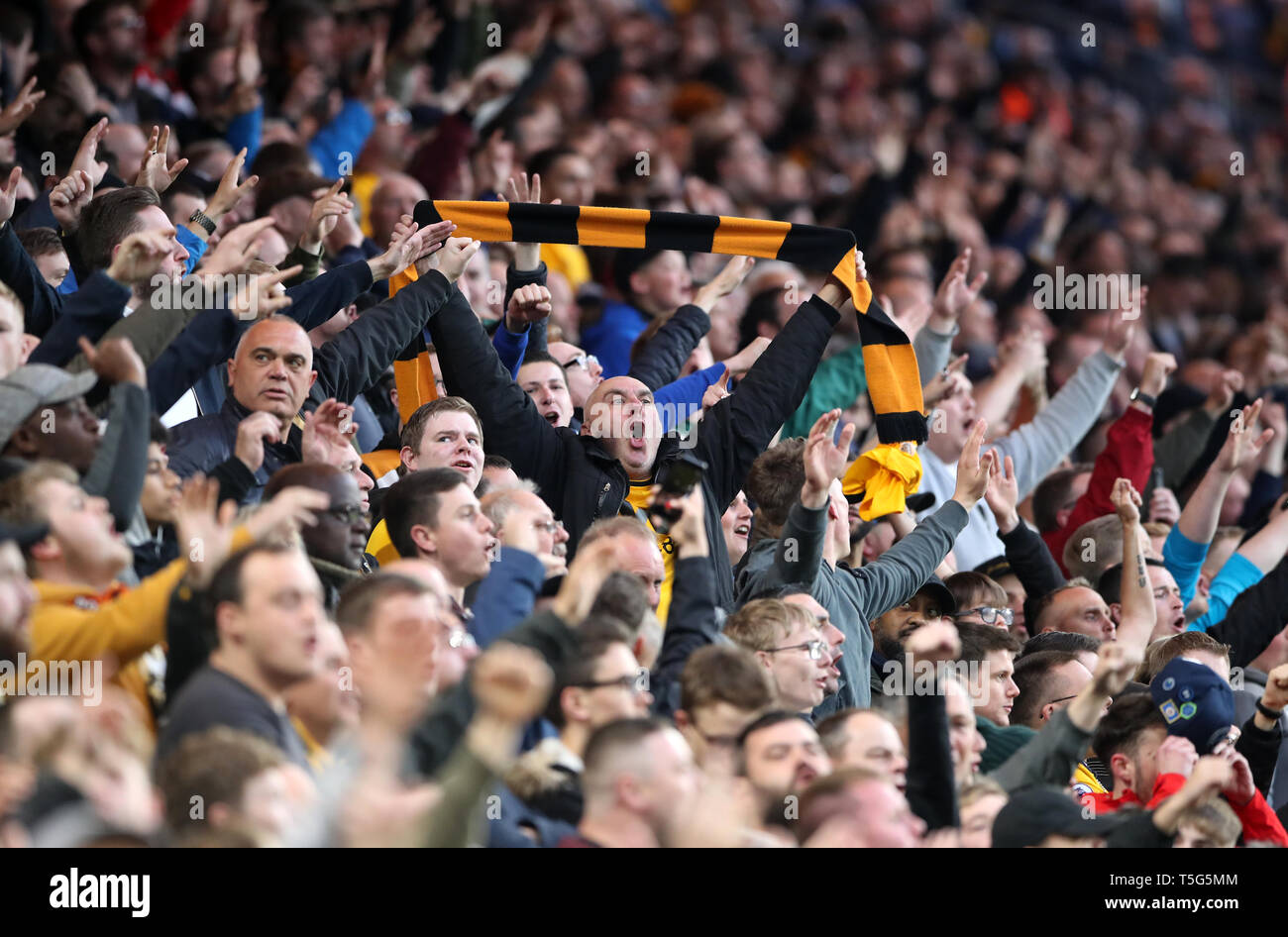 Wolverhampton Wanderers fans celebrate in the stands during the Premier ...
