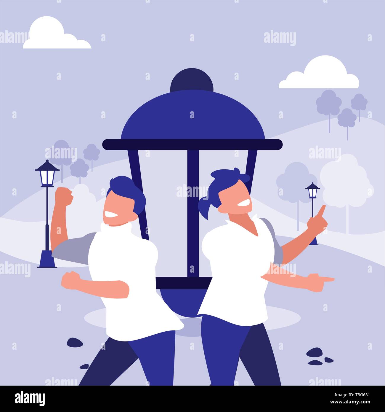 young dancers couple dancing in the park vector illustration design ...