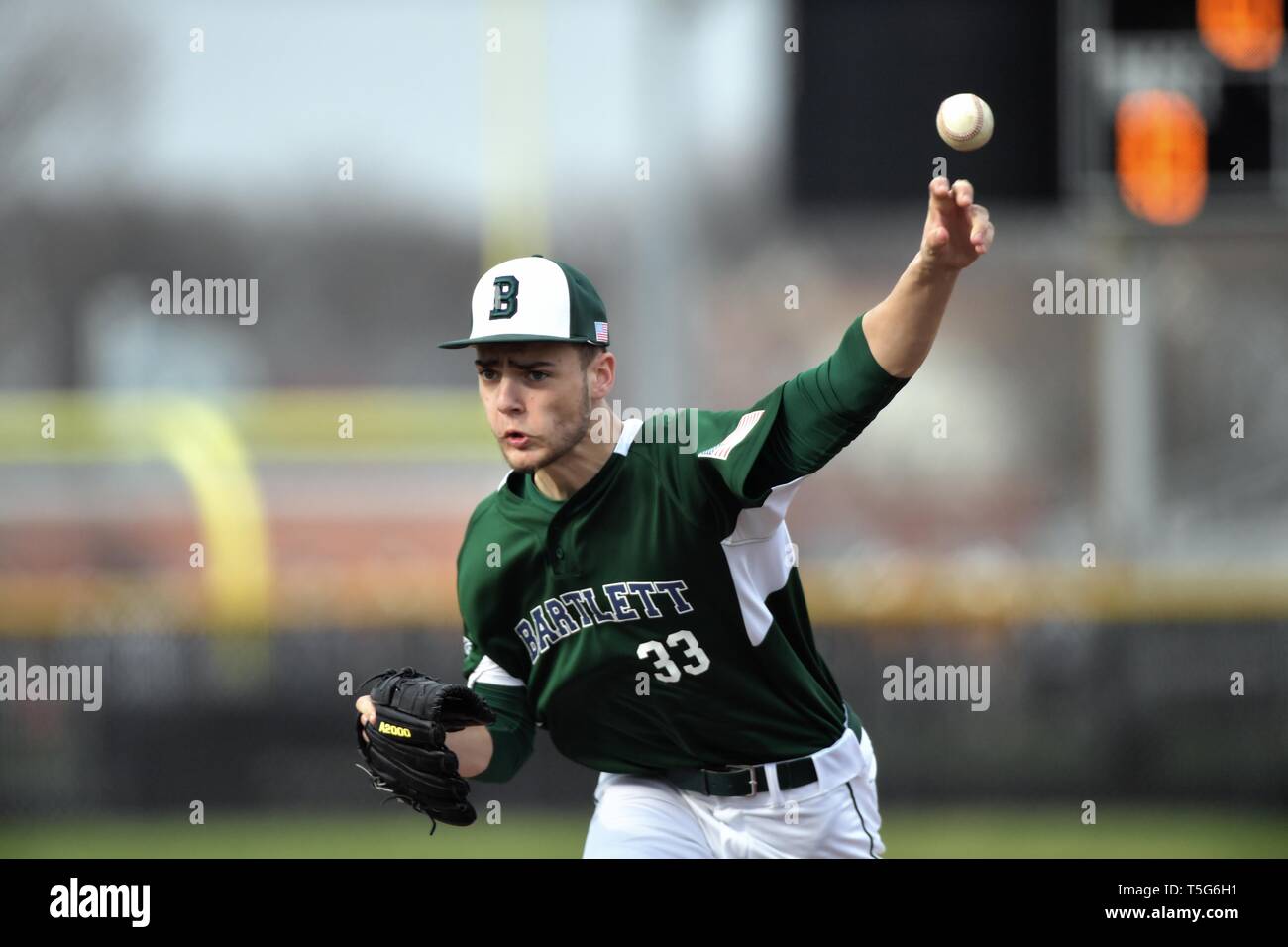 Pitcher releasing a pitch to a waiting batter. USA Stock Photo - Alamy