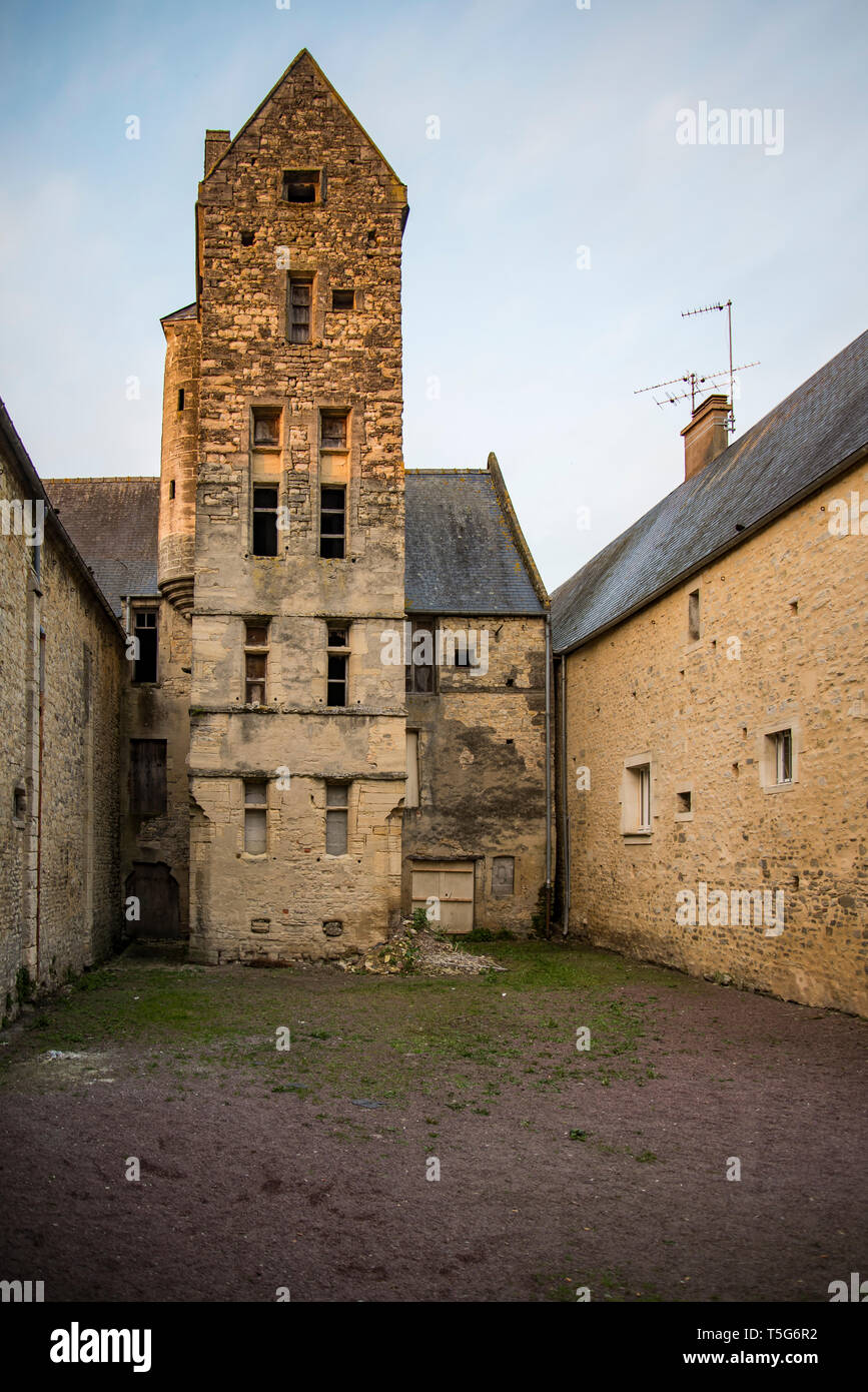 A picturesque street in the Medieval village of Bayeux France in the ...