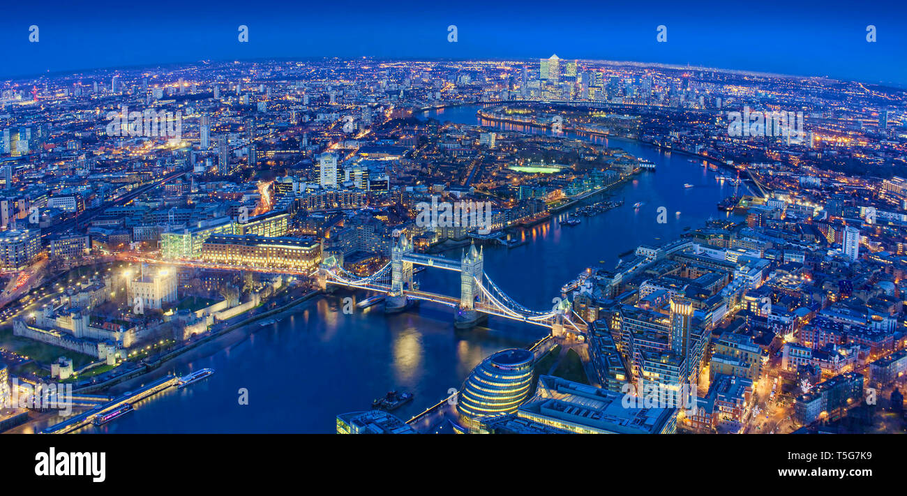 wide view of London city in a beautiful night. aerial shot Stock Photo ...