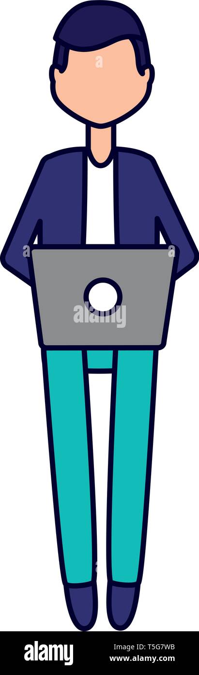 Businessman holding typing laptop Stock Vector Images - Alamy